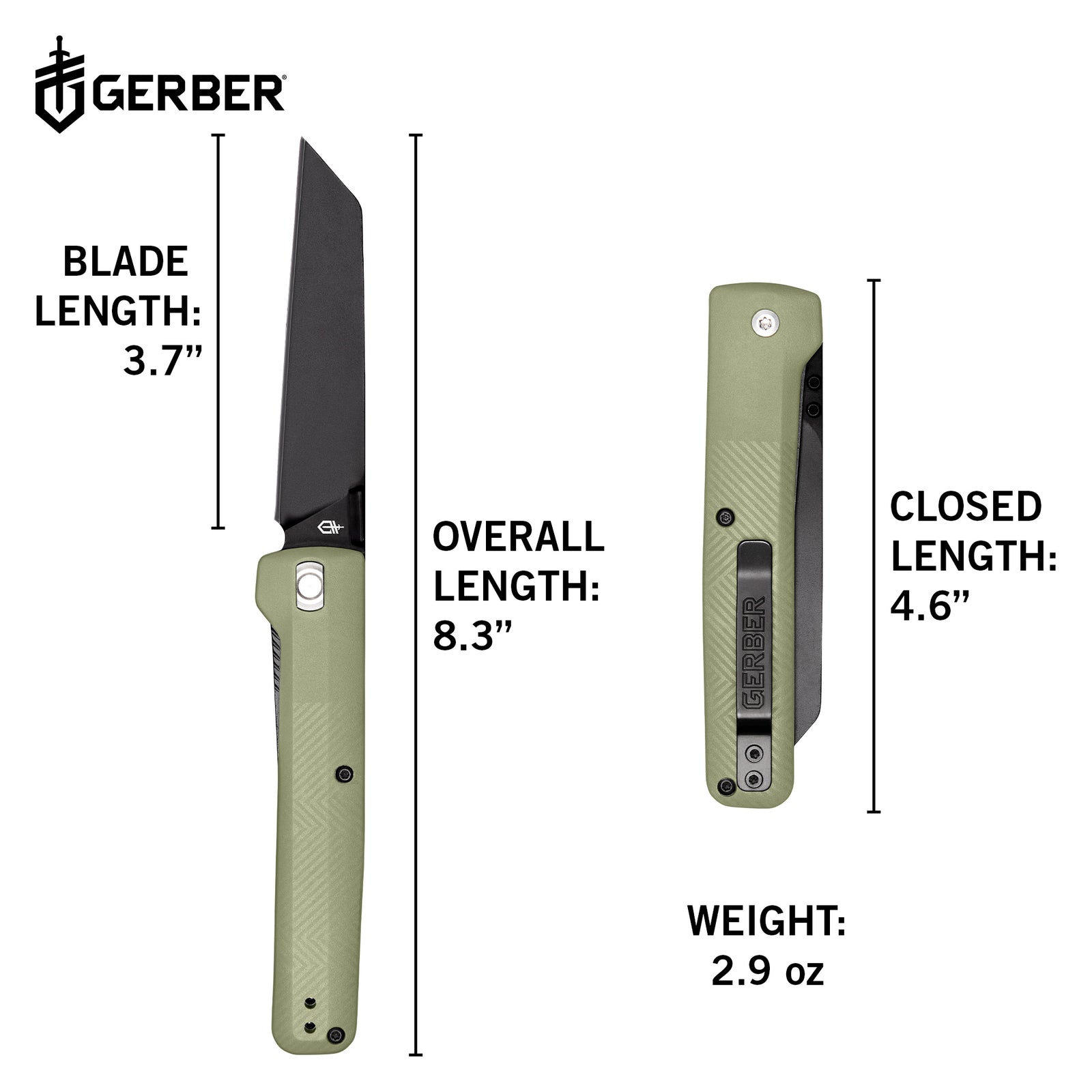 Gerber Pledge - Reverse Tanto - Fine edge - Lichen Green